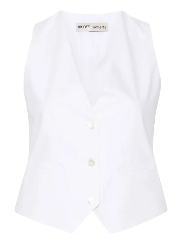MODES V-neck Cotton Waistcoat - White