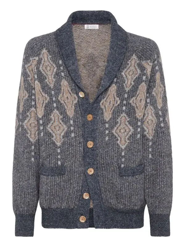 Brunello Cucinelli Intarsia Knit Cardigan - Blue