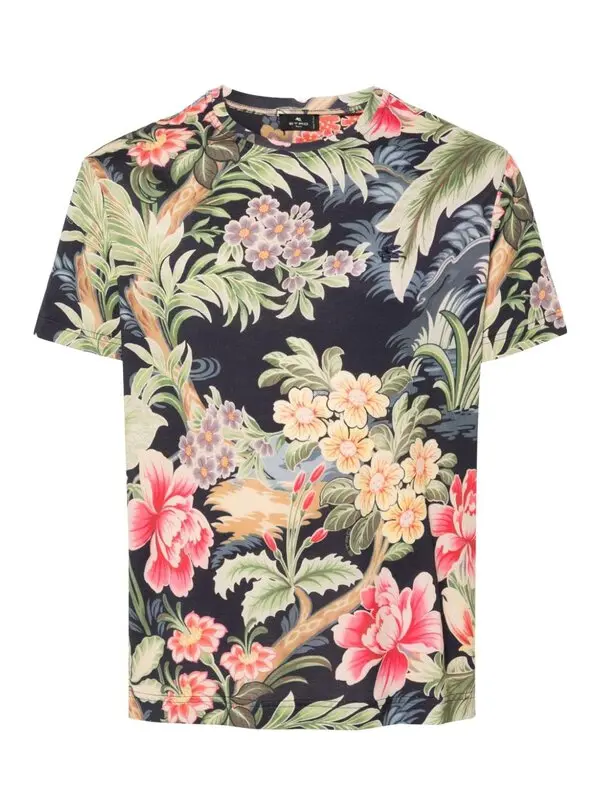 Etro Floral-print Lyocell T-shirt - Blue