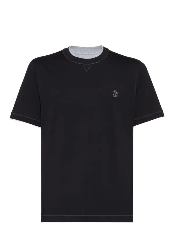 Brunello Cucinelli Logo-embroidered Cotton T-shirt - Black