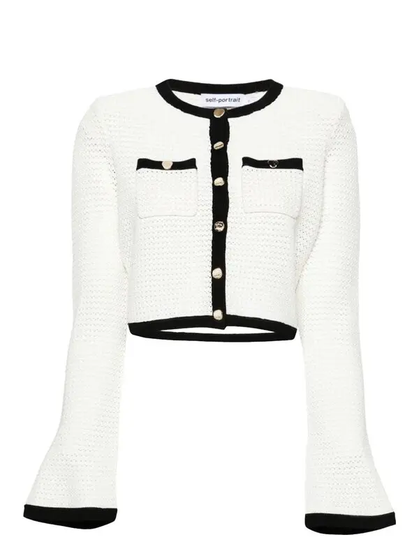 SELF-PORTRAIT Crochet Cropped Cardigan - White