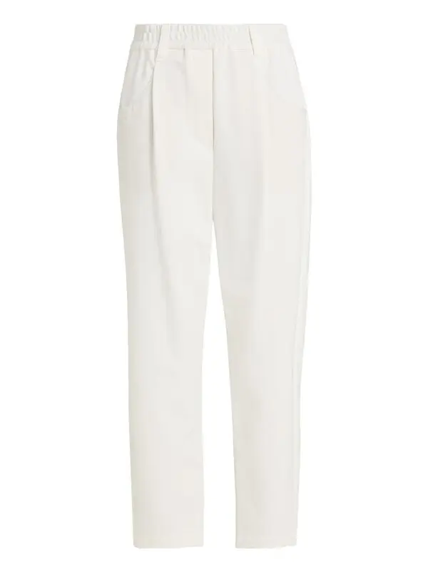 Brunello Cucinelli Cotton-blend Jersey Tapered Pants - Ivory