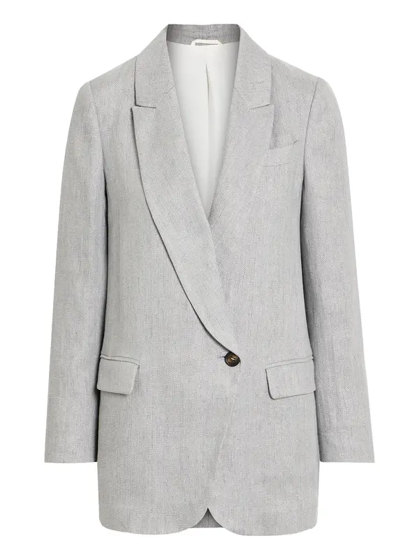 Brunello Cucinelli Metallic Herringbone Linen-blend Blazer - Light Gray