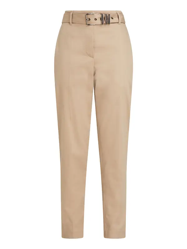 Brunello Cucinelli Bead-embellished Belted Cotton-blend Twill Tapered Pants - Sand