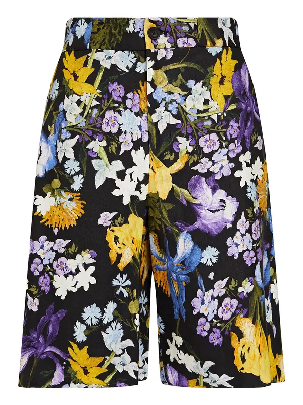 Erdem Miles Floral-print Linen Shorts - Multicolor