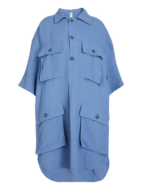 PETAR PETROV Pleated Twill Shirt Dress - Light Blue