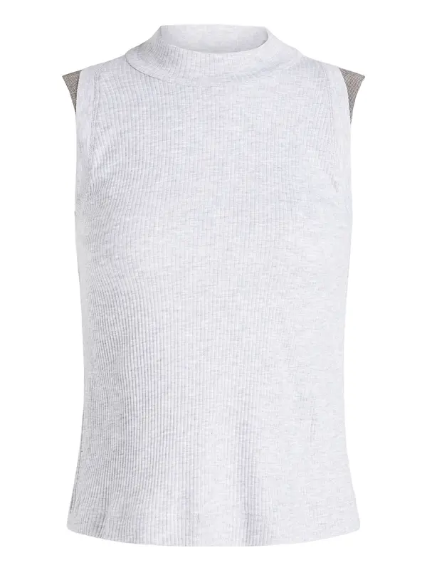 Brunello Cucinelli Bead-embellished Ribbed Tank - Light Gray