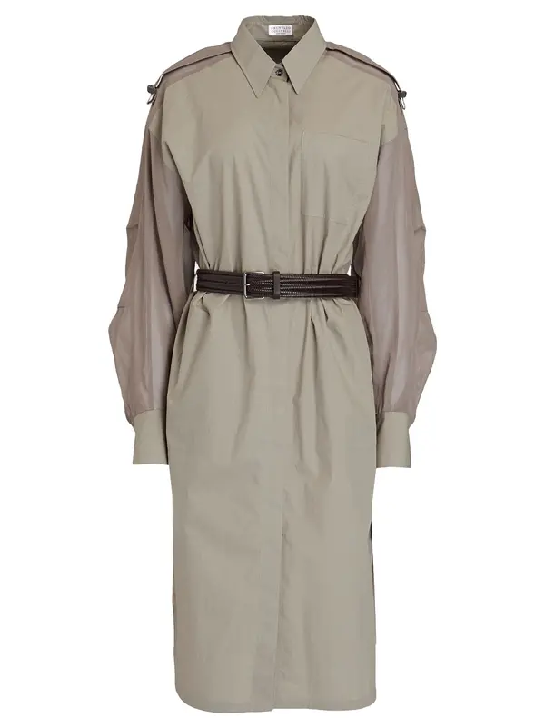 Brunello Cucinelli Organza-paneled Bead-embellished Shirt Dress - Sage Green