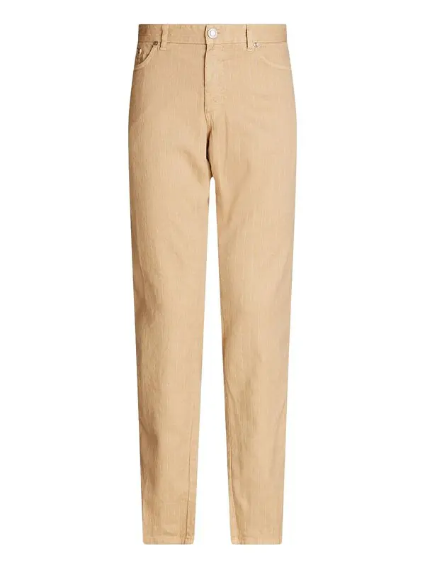 120% Lino Slim-fit Pinstriped Linen-blend Twill Trousers - Sand