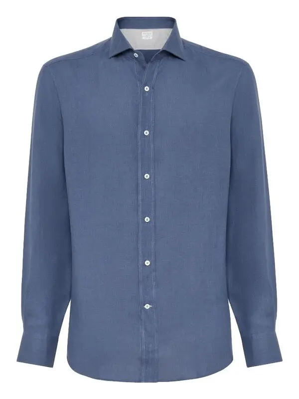Brunello Cucinelli Hemp Easy Fit Shirt With Spread Collar - Blue