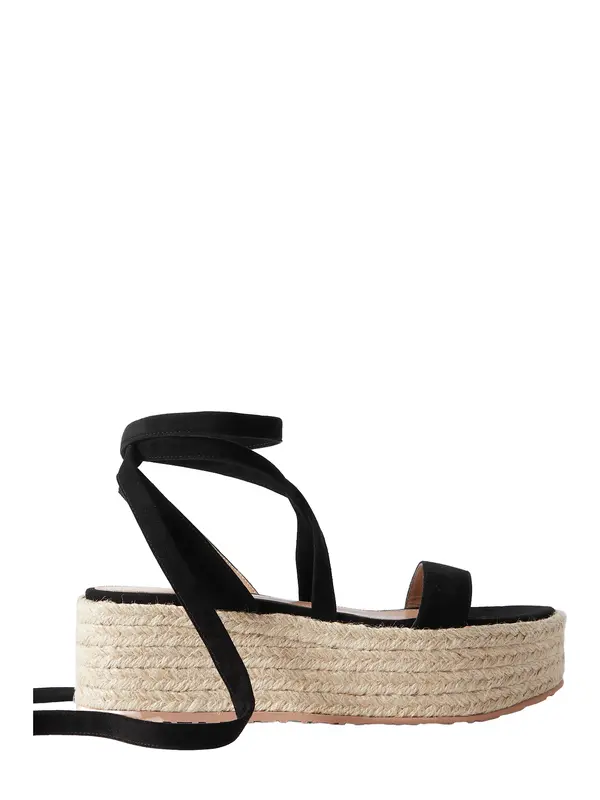 GIANVITO ROSSI 40 Suede Platform Espadrilles - Black