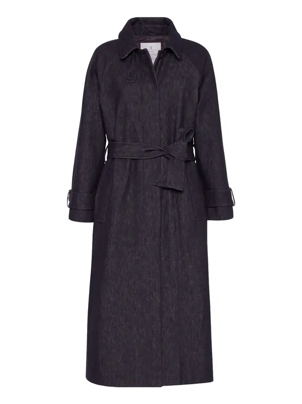Brunello Cucinelli Denim Belted Trench Coat - Blue