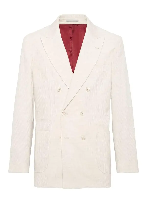 Brunello Cucinelli Double-breasted Corduroy Blazer - Neutrals