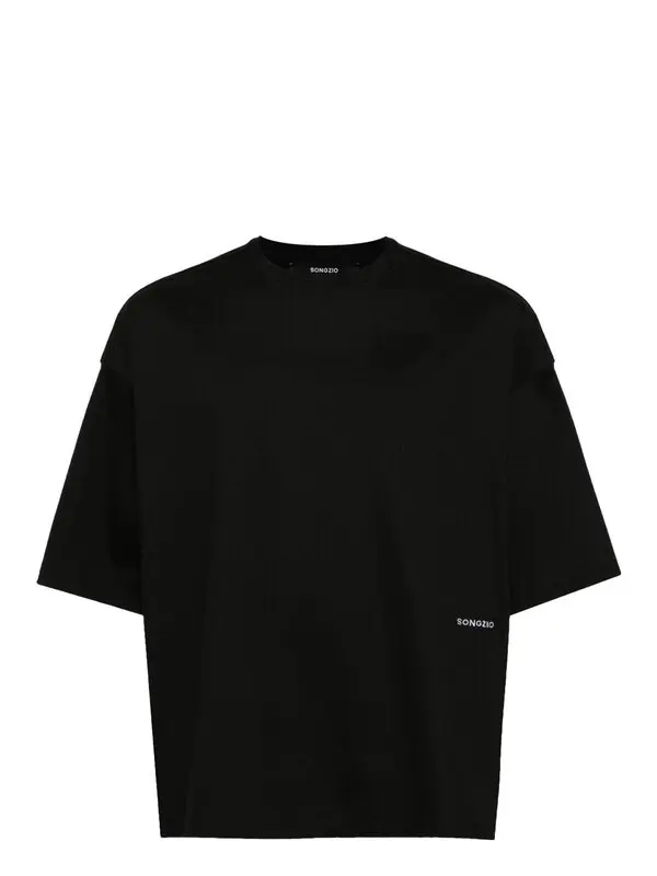 SONGZIO Logo-embroidered Panel-detail T-shirt - Black