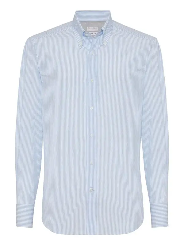 Brunello Cucinelli Striped Cotton Shirt - Blue
