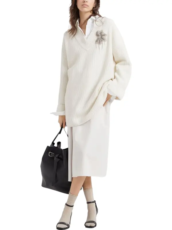 Brunello Cucinelli Bead-embellished Cashmere Dress - White