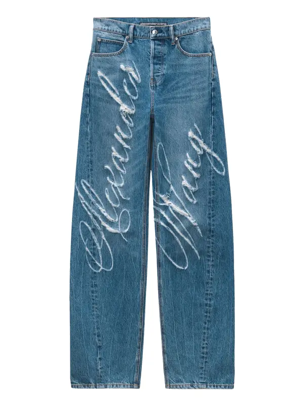 Alexander Wang Logo-frayed Wide-leg Jeans - Blue