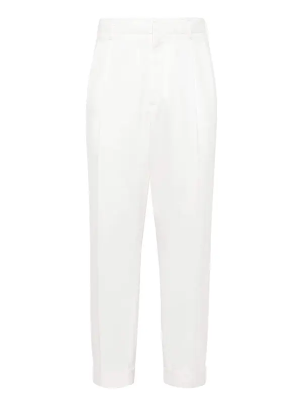 Brunello Cucinelli Pressed-crease Cotton Trousers - White