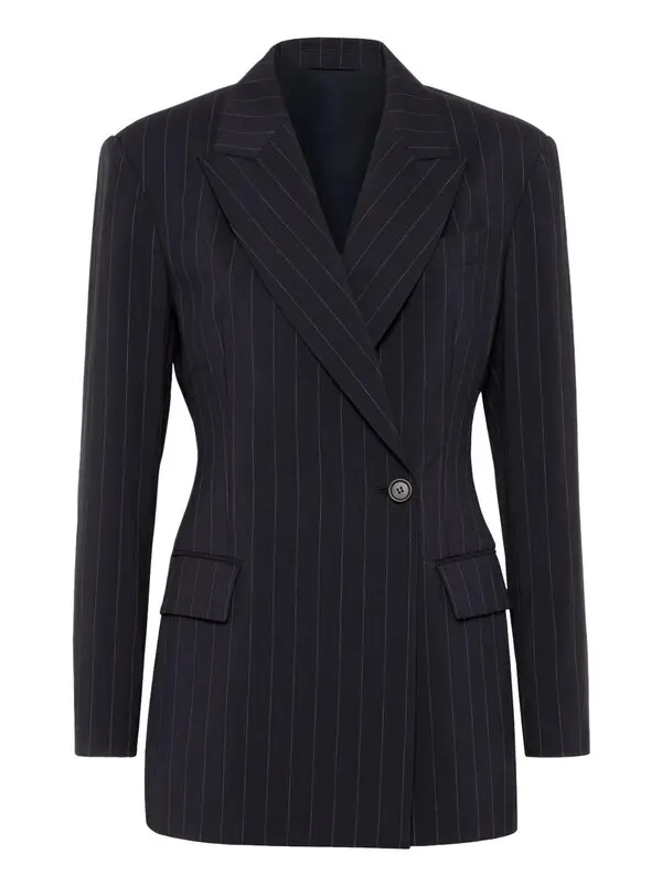 Brunello Cucinelli Pinstripe Monili-trim Blazer - Blue