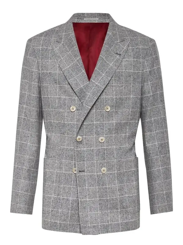 Brunello Cucinelli Single-breasted Checked Blazer - White