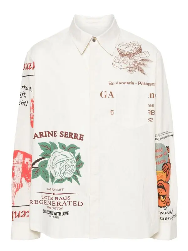 MARINE SERRE Mix-print Cotton Shirt - Neutrals