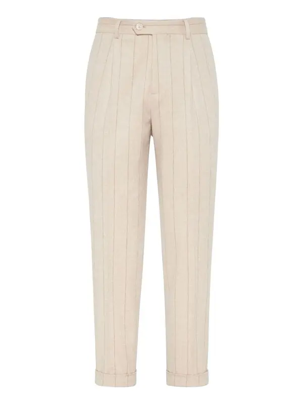 Brunello Cucinelli Striped Tapered Trousers - Neutrals