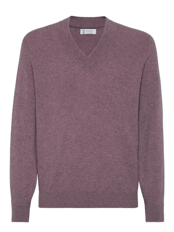 Brunello Cucinelli Ribbed V-neck Jumper - Red