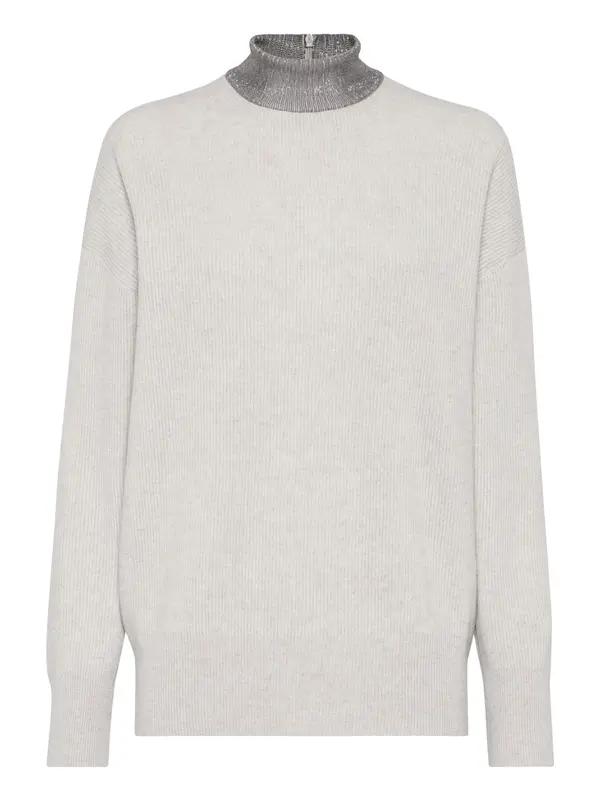 Brunello Cucinelli Monili Chain Cashmere Jumper - White