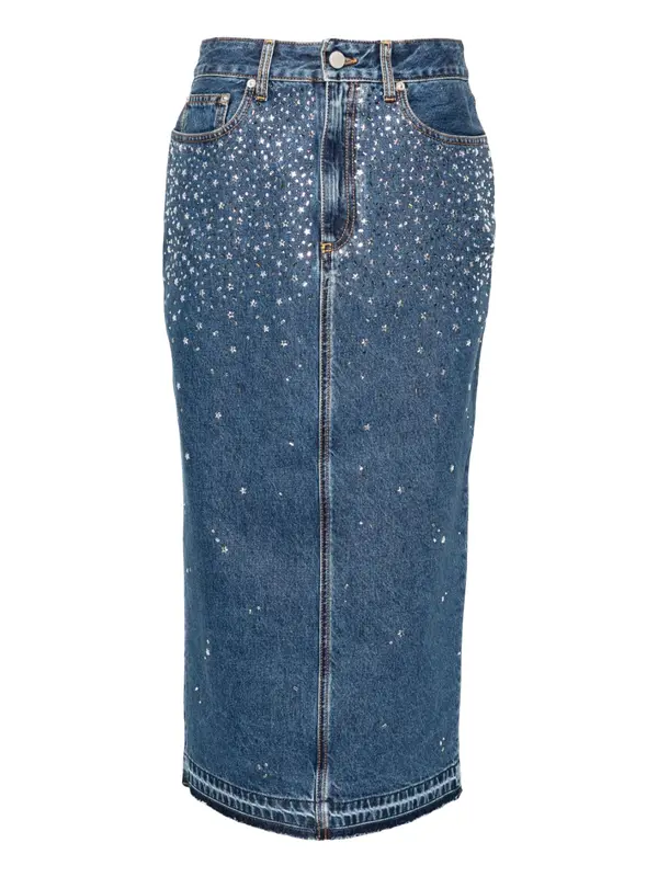 Alessandra Rich Rhinestoned Pencil Skirt - Blue