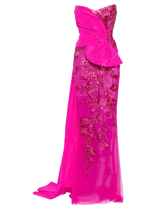 SAIID KOBEISY Beaded Gathered Gown - Pink