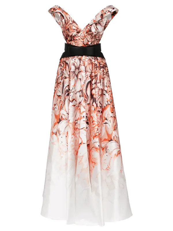 SAIID KOBEISY Floral-print Off-shoulder Gown - Orange