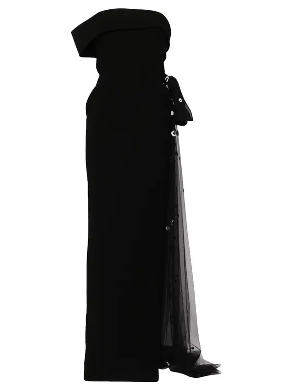 SAIID KOBEISY Floral-appliqué Off-shoulder Gown - Black