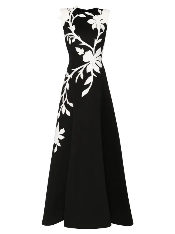 SAIID KOBEISY Floral-embroidered Gown - Black