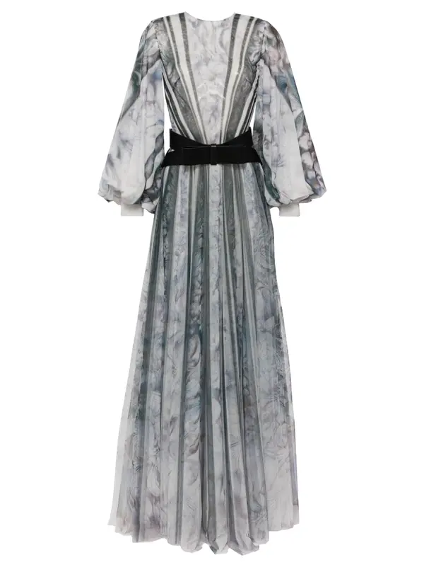 SAIID KOBEISY Abstract-print Belted Gown - Grey
