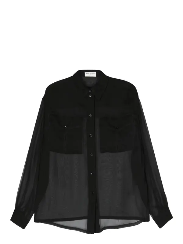 Saint Laurent Semi-sheer Silk Shirt - Black