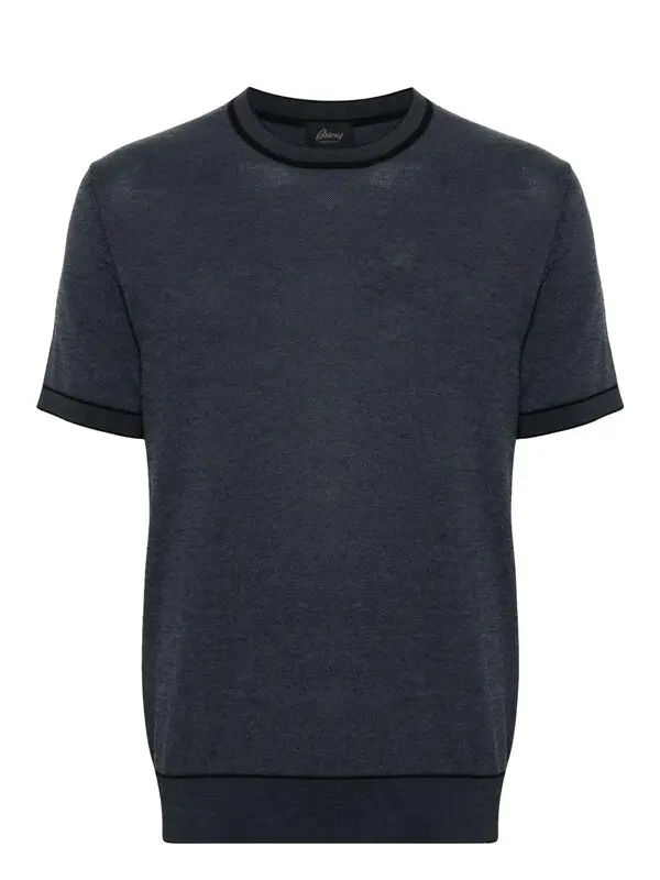 Brioni Stripe-trim Cotton T-shirt - Blue