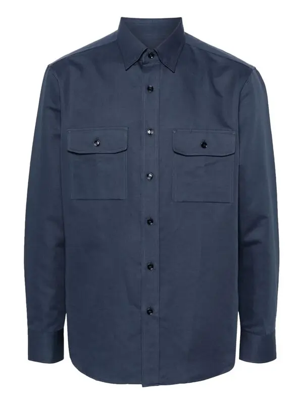 Brioni Long-sleeve Cotton-linen Blend Shirt - Blue