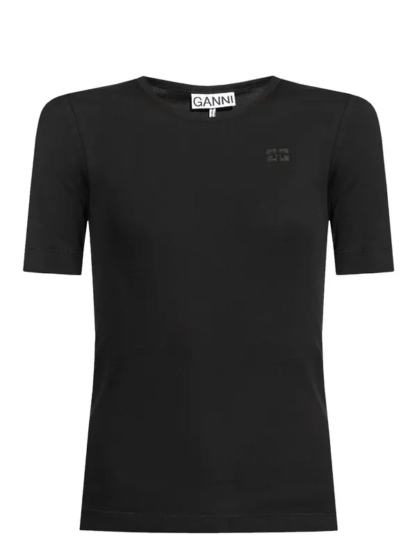 GANNI Logo-appliqué T-shirt - Black