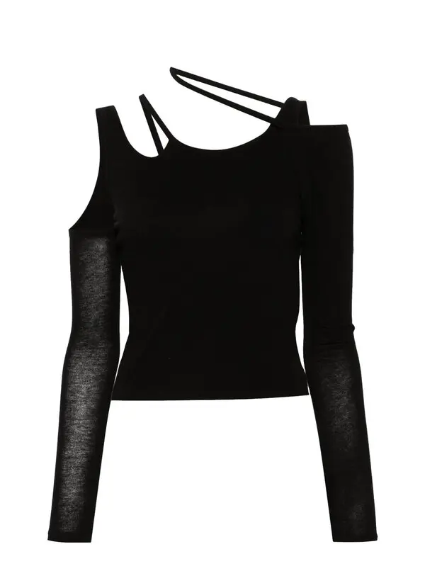 Yohji Yamamoto Cold Shoulder Asymmetrical Top - Black