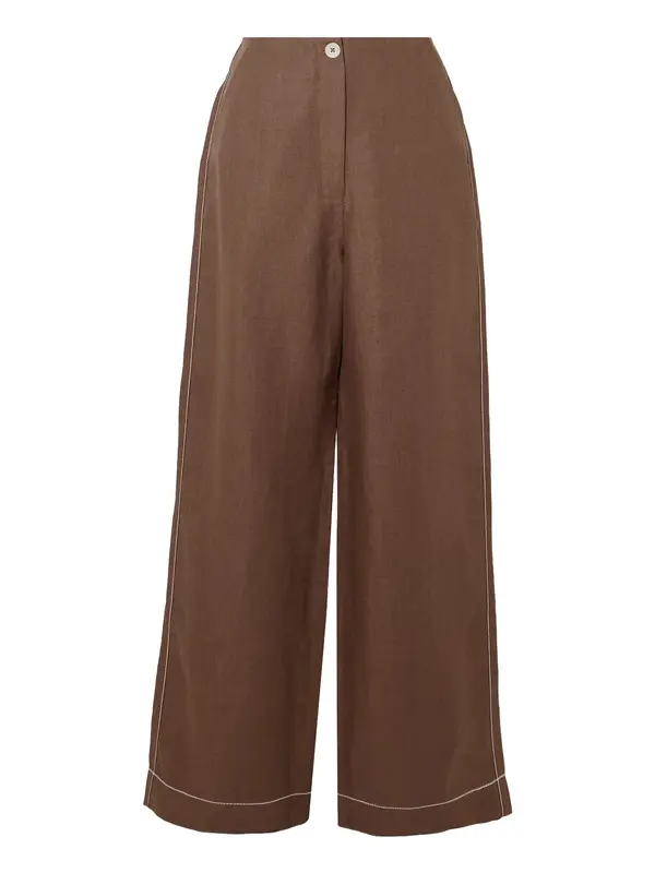 Bondi Born Varenna Herringbone Organic Linen Straight-leg Pants - Brown