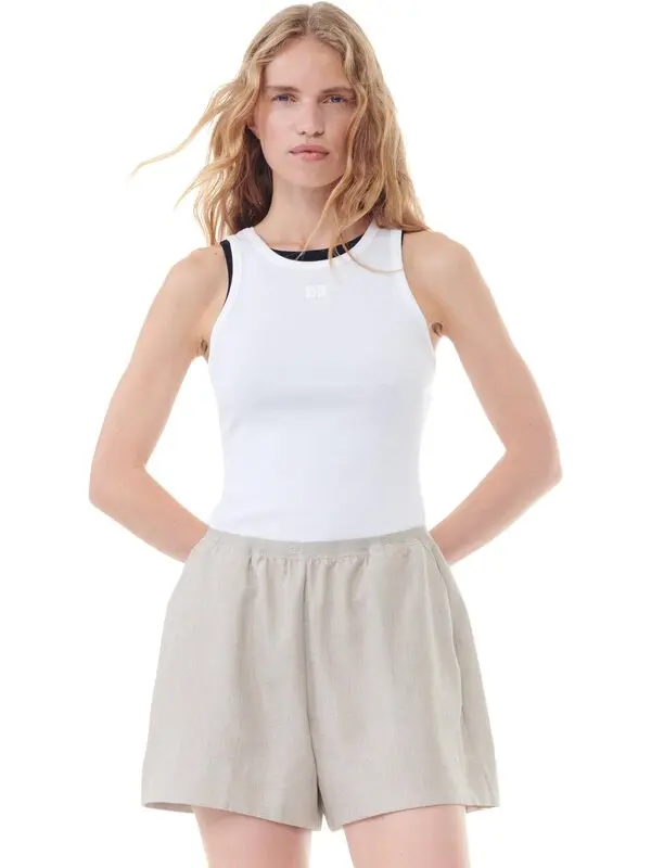 GANNI Soft Cotton Rib Tank Top - White