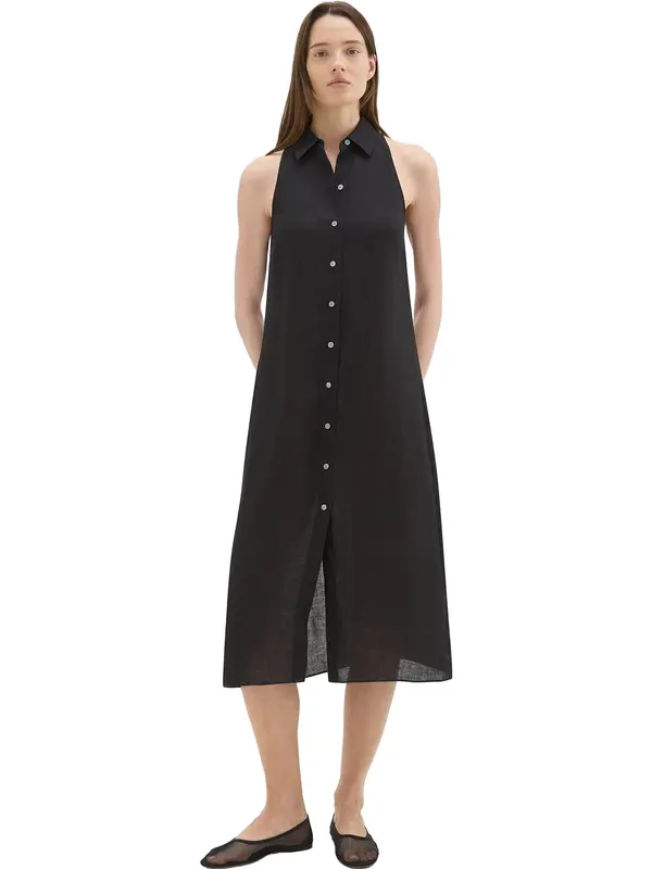 Theory Halter Neck Hemp Shirt Dress - Black