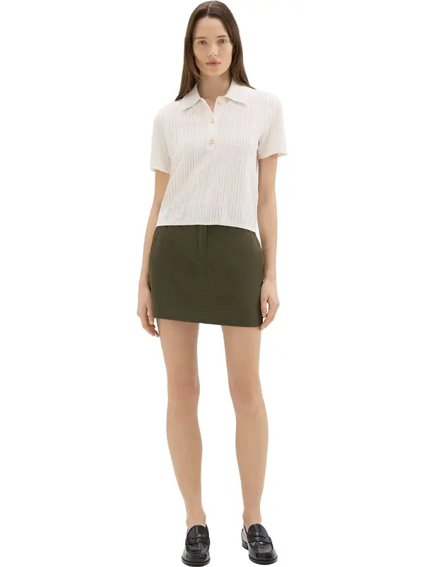Theory Mini Trouser Skirt In Organic Cotton - Dark Olive