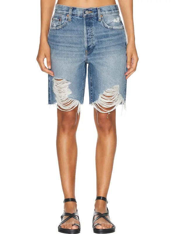 RE/DONE Loose Long Denim Shorts - Minerva Destroy