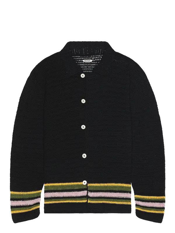 BODE Harbor Stripe Overshirt In Black - Black Multi
