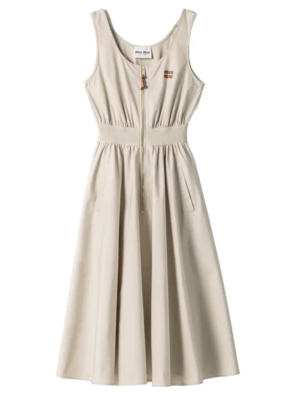 Miu Miu Panama Cotton Fit-and-flare Dress - Limestone