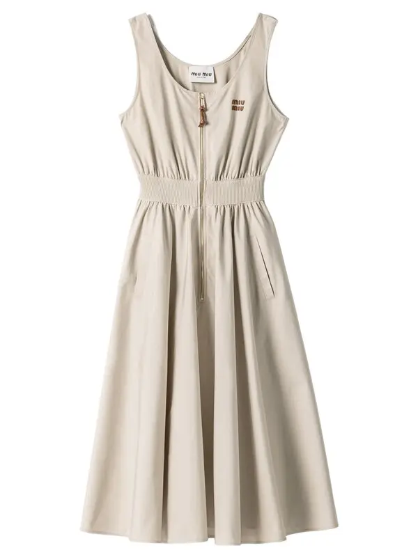 Miu Miu Panama Cotton Fit-and-flare Dress - Limestone