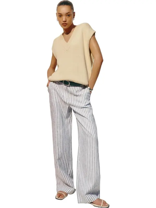 REFORMATION Petites Carter Linen Mid Rise Pant - Grey