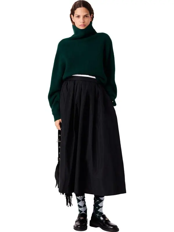 Maje Maxi Skirt With Contrast Waistband - Black