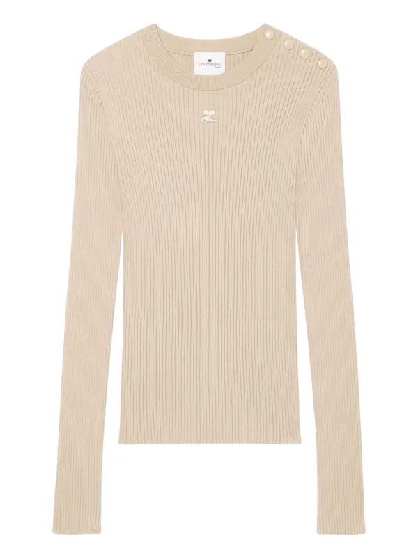 COURREGES Logo-embroidered Ribbed Jumper - Neutrals